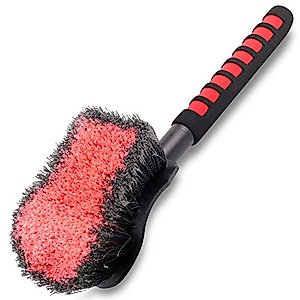 TAKAVU Long Handle Wheel Tire Body Brush, 17.5” Car Wash Brush for Easy Scrubbing, Durable Premium Soft Bristle, Cleans Dirty Tires & Releases Dirt and Road Grime