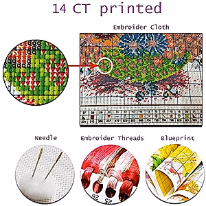 Joy Sunday Cross Stitch Kits Stamped Full Range of Embroidery Starter Kits for Beginners DIY 11CT 3 Strands-Plum Blossom Birdie(Printed) 17.71×17.71 inch