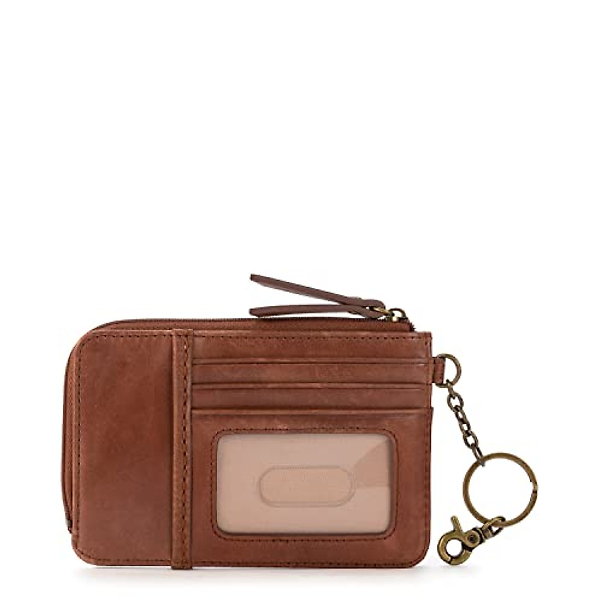 The Sak Iris Wallet in Leather, Elevated Card Holder with Keychain, Teak Leaf Embossed