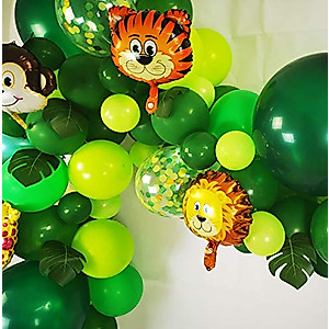 Jungle Party Balloons Garland Kit - 110pcs Latex Balloons Animal Foil Confetti Balloon Arch Palm Leaves Set for Jungle Theme Baby Shower Party Decorations, Safari Woodland Birthday Party Supplies