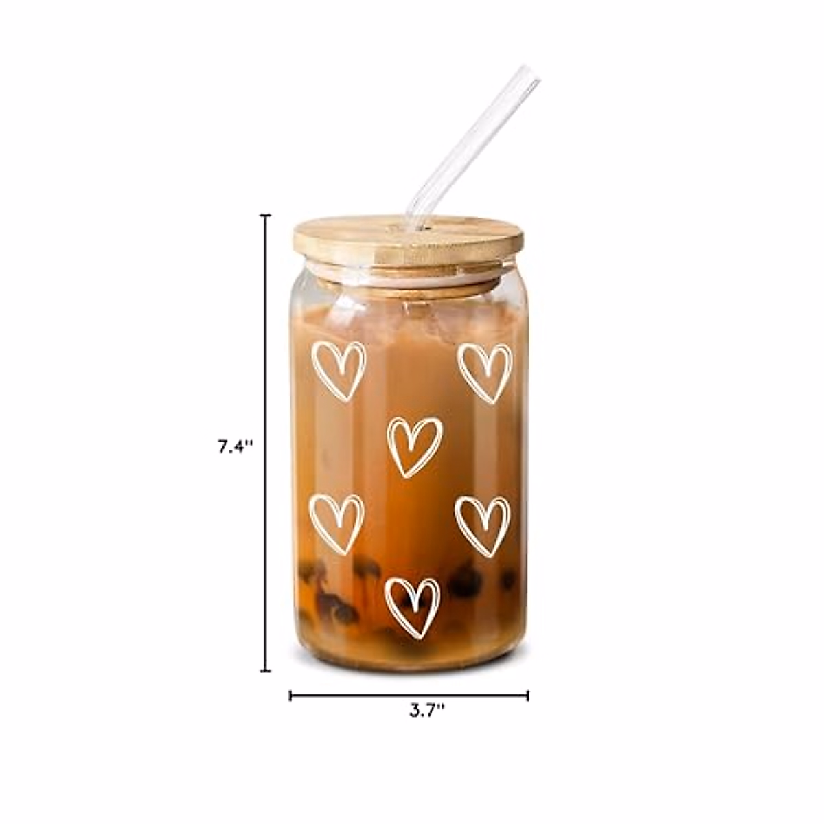 NewEleven Cute Glass Coffee Cups With Lids And Straw – Aesthetic Cups – Iced Coffee Cup, Coffee Tumbler, Glass Tumbler – Christmas Gifts For Women, Coffee Lover - 16 Oz Coffee Glass