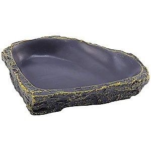 POPETPOP Reptile Food Dish Terrarium Water Bowl Food Feeding Plate Container Drinking Water Tray Resin for Snake Tortoise Frog