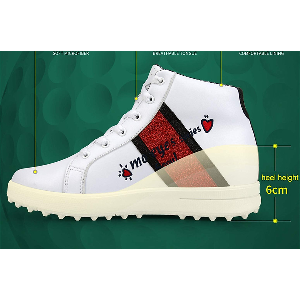 BHB High Heel Golf Shoes for Women and Girls, Waterproof Spikeless Glitter Golf Shoes for Girls Black