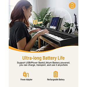 KONIX Folding Piano Keyboard, 88 Keys Full Size Semi-Weighted Foldable Piano, Portable Electric Keyboard Piano with Light Up Key, Sustain Pedal, Piano Stickers, Sheet Music Stand and Piano Bag, Black