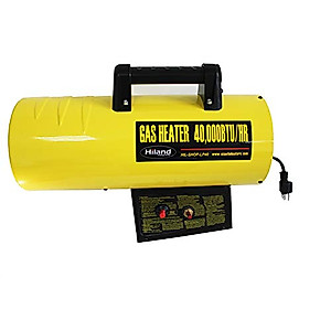 Hiland BGA1601-40k HIL-SHOP-LP40 Propane 40,000 BTU Forced Air Warehouse/Shop Heater w/Stand, Yellow