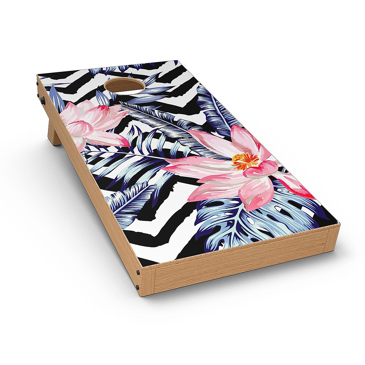 Design Skinz Summer Tropical Skin Set for Cornhole (Skin Only) - Vivid Tropical Chevron Floral v1