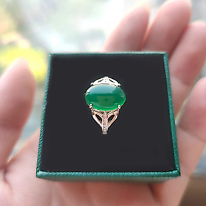 Carykon Vintage Green Agate Ring Emerald Open Ring