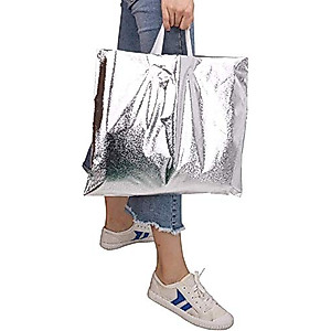 Gesodant Merchandise Bags,Retail Clothing Grocery Boutique Shopping Bags with Handles,Gift Bag, Size 15.7" x 14.2", Set Of 50 - Silver