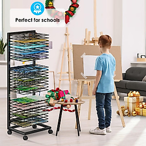 WISIMMALL Art Drying Rack, Paint Drying Rack with 27 Removable Shelves, Lockable Wheels, Metal Art Storage Rack, Art Drying Rack for Classroom, Art Studios and Schools