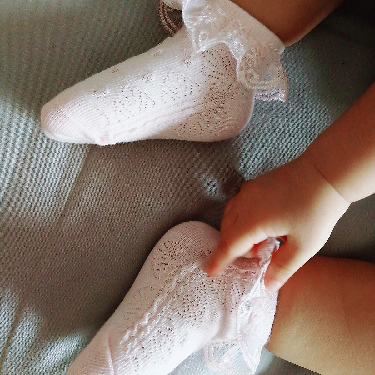 BQUBO Baby Girls Socks Eyelet Ruffle Lace Sock Cute Bow-knot Socks Newborn/Infant/Toddlers/Kids Frilly Summer Thin Dress Sock