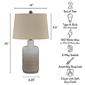 Signature Design by Ashley Marnina 25.5" Neutral Ceramic Table Lamp Set, 2 Count, Taupe