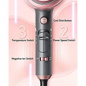 Wavytalk Professional Ionic Hair Dryer Blow Dryer with Diffuser and Concentrator for Curly Hair 1875 Watt Negative Ions Dryer with Ceramic Technology Nozzle for Fast Drying as Salon Light and Quiet