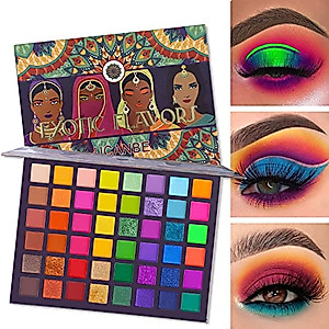 EXOTIC FLAVORS Eyeshadow Palette + 15 PCS Eye Brushes Makeup Set 48 Colors Neon Shimmer Matte Glitter Eye Shadow Powder Highly Pigmented Gift Set Make Up Pallet (EXOTIC FLAVORS Eyeshadow Palette + 15 PCS Brushes)