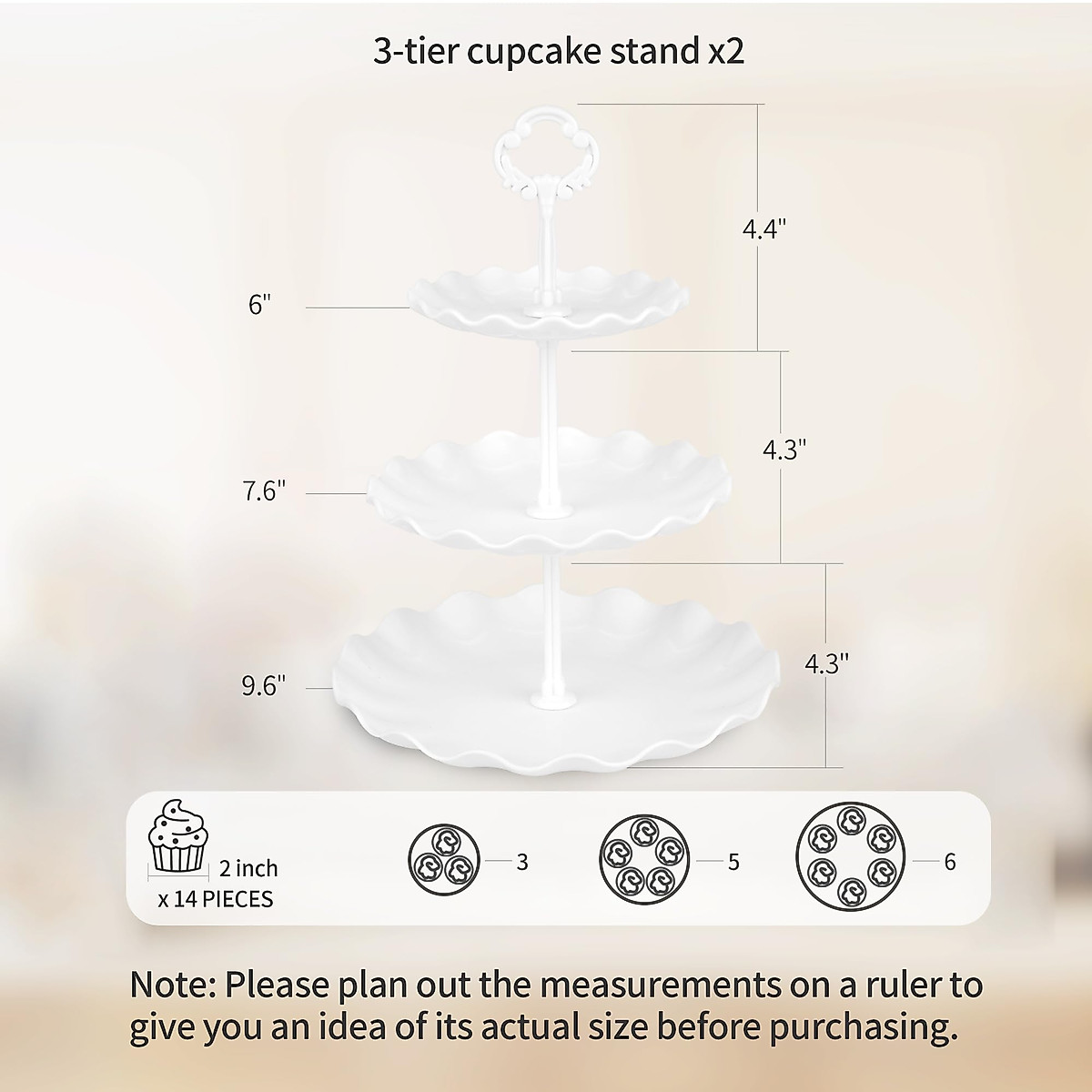 NWK 6 Piece Cake Stand Dessert Stand 12inch Cake Plate Two 3-Tier Cupcake Stands Three Appetizer Trays for Birthday Baby Shower Tea Party