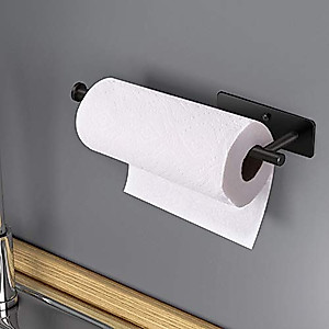 VAEHOLD Self Adhesive Paper Towel Holder Under Cabinet Mount, Wall Mount Paper Towel Roll Rack for Kitchen Cabinet, Bathroom, Wall - SUS304 Stainless Steel Black