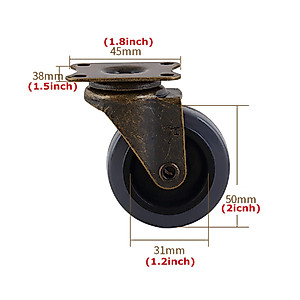 4PCS European Style Castor Wheels for Desks,Chairs,Coffee Tables,Retro Sofa Universal Caster,Universal 360 Degree Swivel Castors,2inch/50mm Nylon Roller,Iron Flat,Antique Copper