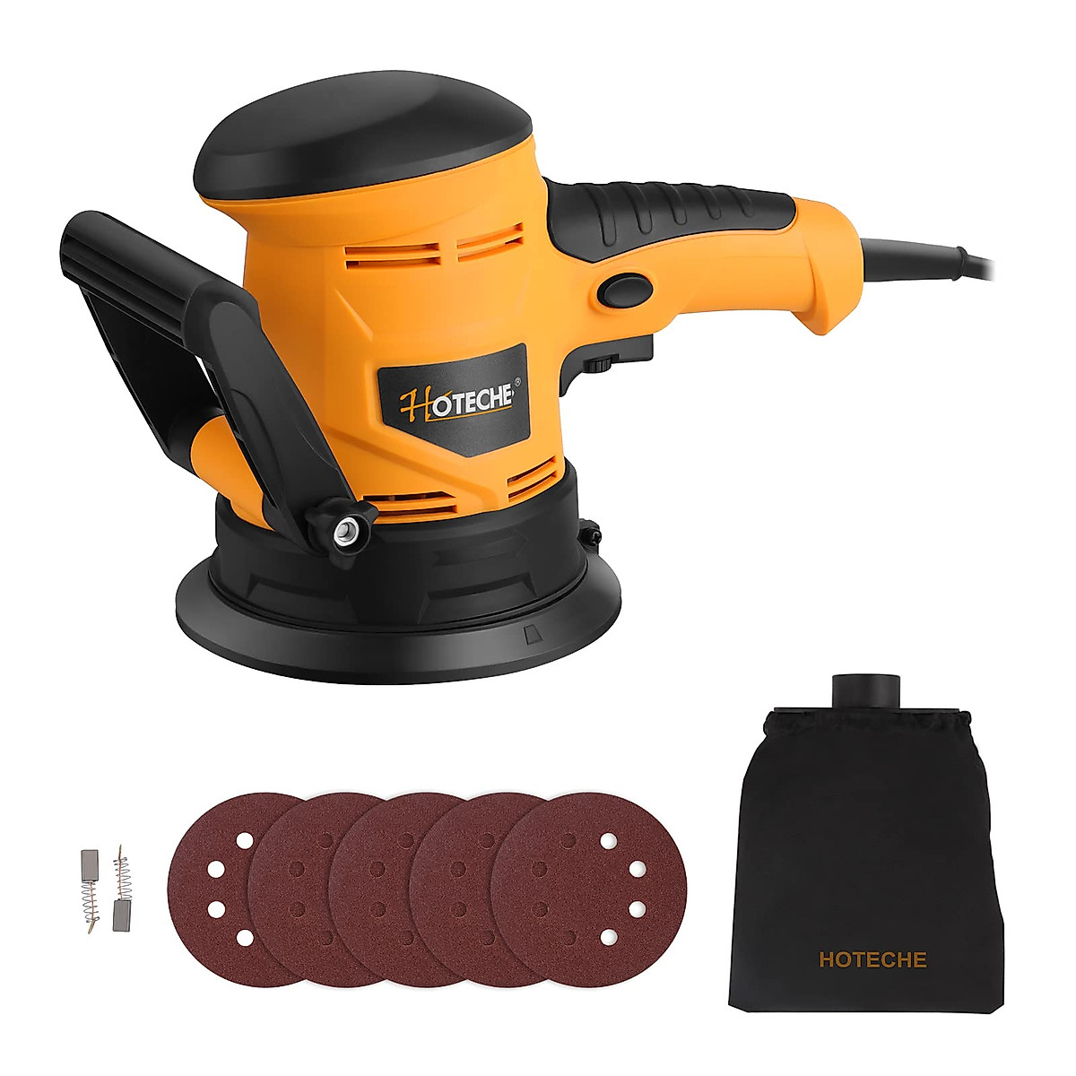 Hoteche Random Orbital Sander 3.8-Amp/450W 5-Inch Variable Speed Palm Power Sander 14,000 RPM Electric Drywall Sander Tool for Woodworking with Dust Collector and 5Pcs Sand Papers