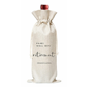 Retirement Gifts Wine Bag - Gift For Retirement Party, Colleague, Co-worker, Boss, Emplyoee, Grandpa, Grandma - Cotton Burlap Wine Bag (1 Pcs) - WB026