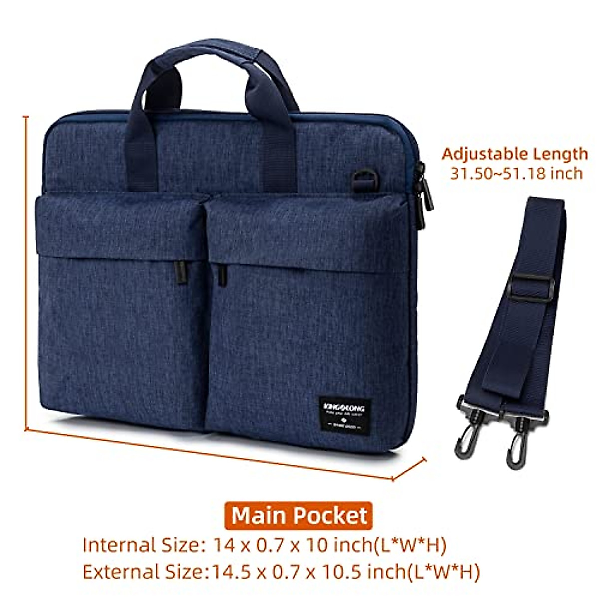 KINGSLONG 14 Inch Laptop Bag Shoulder Messenger,Slim Lightweight Laptop Computer Notebook Ultrabooks Carrying Case Handbag for Men Women Fit for Acer Asus Lenovo HP Toshiba, Blue