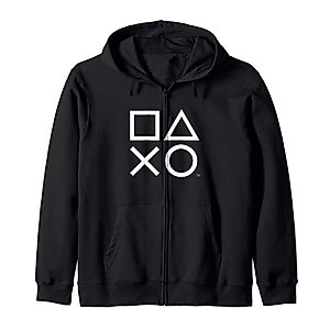 PlayStation PS5 Gamer Controller Icons in Classic White Zip Hoodie