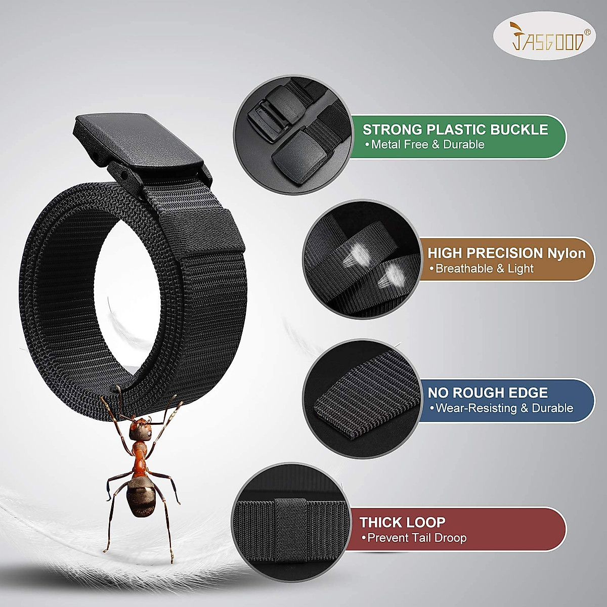 JASGOOD Nylon Military Tactical Men Belt 2 Pack Webbing Canvas Outdoor Web Belt with Plastic Buckle, C-Black+Black, Fits Pant up to 40 Inch