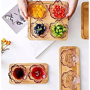 SZHTSWU Pink Cherry Blossom Glass Soy Sauce Dish Petals Shape Mini Cute Crystal Dessert Bowl, Appetizer Plates, Tea Bag Holder, Small Dip Bowls for Snack Sauce, Jam, Sushi, Side Dish (Gold Side)