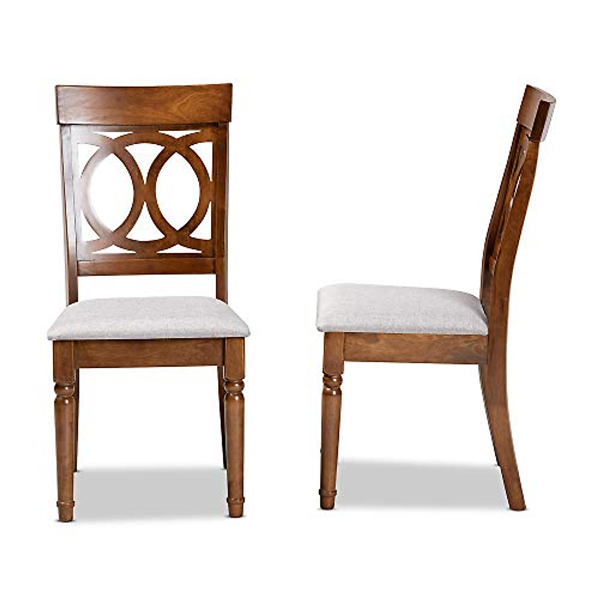 Baxton Studio Lucie Dining Chair and Dining Chair Grey Fabric Upholstered and Walnut Brown Finished Wood 2-Piece Dining Chair Set