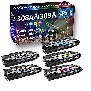 5-Pack (2BK+C+Y+M) Compatible High Yield 308A (Q2670A Q2671A Q2672A Q2673A) Toner Cartridge use for HP 3550n Printer