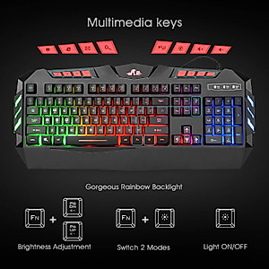 Rii Wired Gaming Keyboard and Mouse Combo,RGB LED Backlight,USB Plug-and-Play for Windows/Mac/Laptop/PC/Laptop,Business Office