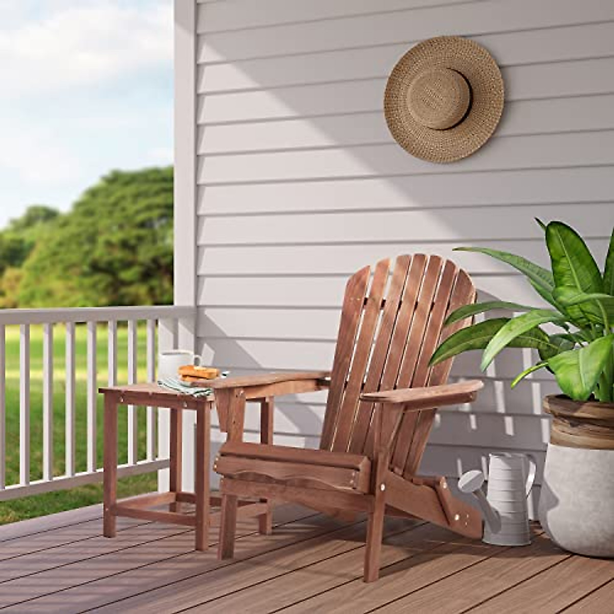 Folding Adirondack Chair Half Pre-Assembled, Outdoor Wood Patio Chair for Garden/Backyard/Firepit/Pool/Beach/Deck