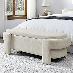 Wunlerlant 51.5" Oval Storage Bench End of Bed Storage Ottoman Benches Linen Fabric Upholstered Oversized Ottoman Bench with Large Storage Space for Living Room Entryway Bedroom Hallway Window Seating