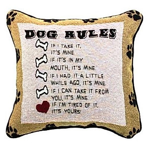 Manual Dog Rules Pillow, 12-1/2-Inch Square