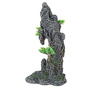 Mairuker Aquarium Mountain View Stone Ornament,Artificial Resin Rock Landscape Fish Tank Decoration for Betta Hiding Reptile,Aquarium Supplies