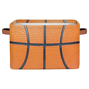 Basketball Storage Bin Basket, Ball Large Toys Storage Cube Box with Handles, Collapsible Laundry Basket Rectangular Waterproof Storage Organizer Bin for Nursery Bedroom Playroom Shelves Gift Basket