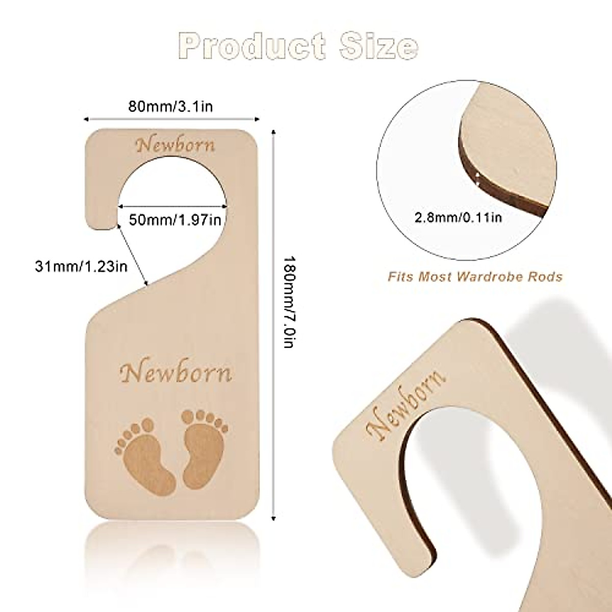 SAVITA Wooden Baby Clothes Dividers, 7pcs Wood Closet Dividers Month Baby Closet Organizer from Newborn to 24 Months, Nursery Hanger Decor for Boys Girls Infant Wardrobe (Footprint)