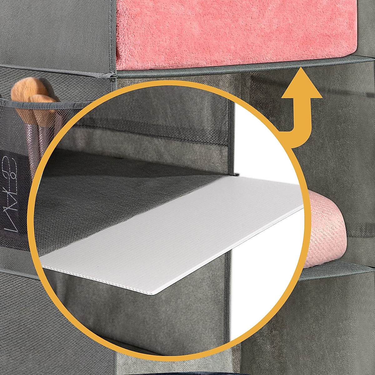 BSFHH Hanging Closet Organizer, 5-Shelf Closet Hanging Storage with 6 Side Pockets,Collapsible Hanging Shelves for Closet Oxford Cloth 10.4" W x 11.8" L x 51.6" H (Grey, 1 Pack)