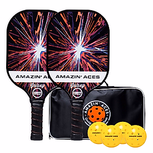 Amazin' Aces Galaxy Pickleball Paddles Set of 2, Pickleball Rackets w/ 4 Pickleball Outdoor Balls & 1 Pickleball Bag, for Sports & Outdoors Fun, USAPA Approved