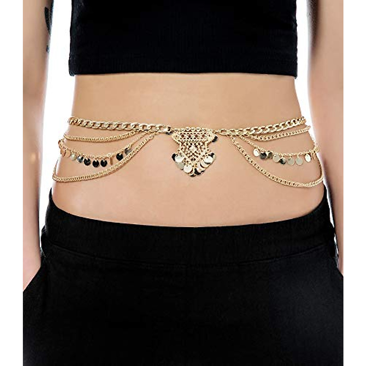 Tornito 2 PCS Waist Belt Chain Vintage Dangle Dancing Tassel Body Chain Bikini Beach Body Jewelry for Women Silver Gold Tone