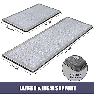 WEZVIX Anti Fatigue Kitchen Mat [2 PCS], Cushioned Kitchen Rugs and Mats Non-Skid, Waterproof Floor Mat, Ergonomic Comfort Foam Standing Mat for Floor, Kitchen, Office, Sink, Laundry - Grey and Grey