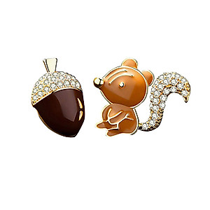 coadipress Fun Squirrel and Pine Cone Stud Earrings Asymmetrical Crystal Nut Squirrel Animal Ear Stud Earrings for Women(Squirrel Nut Earrings)