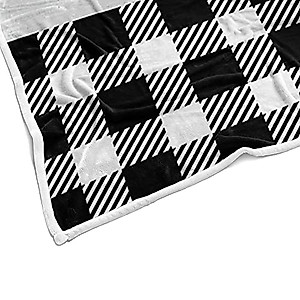 Black White Buffalo Check Plaid Chunky Throw Blanket for Couch Bedroom Bedding Decor Office, Rustic Floral Farmhouse Soft Thick Flannel Bed Blanket Decorations (640 Grams 50X60 Inches)