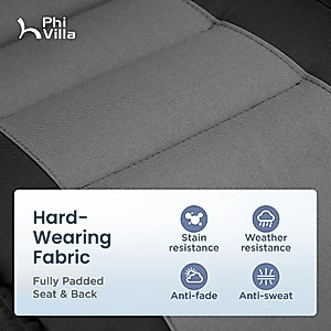 PHI VILLA Padded Zero Gravity Lounge Chair Folding Patio Recliner with Adjustable Headrest & Cup Holder, Support 350 LBS (Grey)