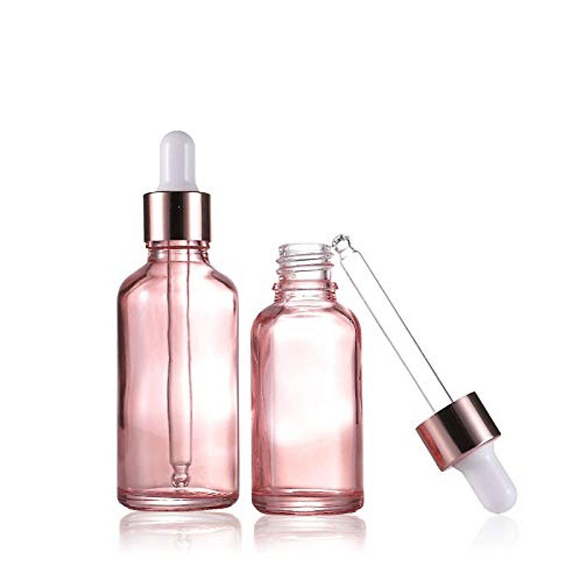6 Pcs,1.7 Oz Pink Glass Dropper Bottle for Essential Oils,Empty Glass Eye Dropper Bottle Holder With Glass Reagent Pipette,Rose-Golden Caps Perfume Travel Vial Container-FREE Pipette,Funnel included