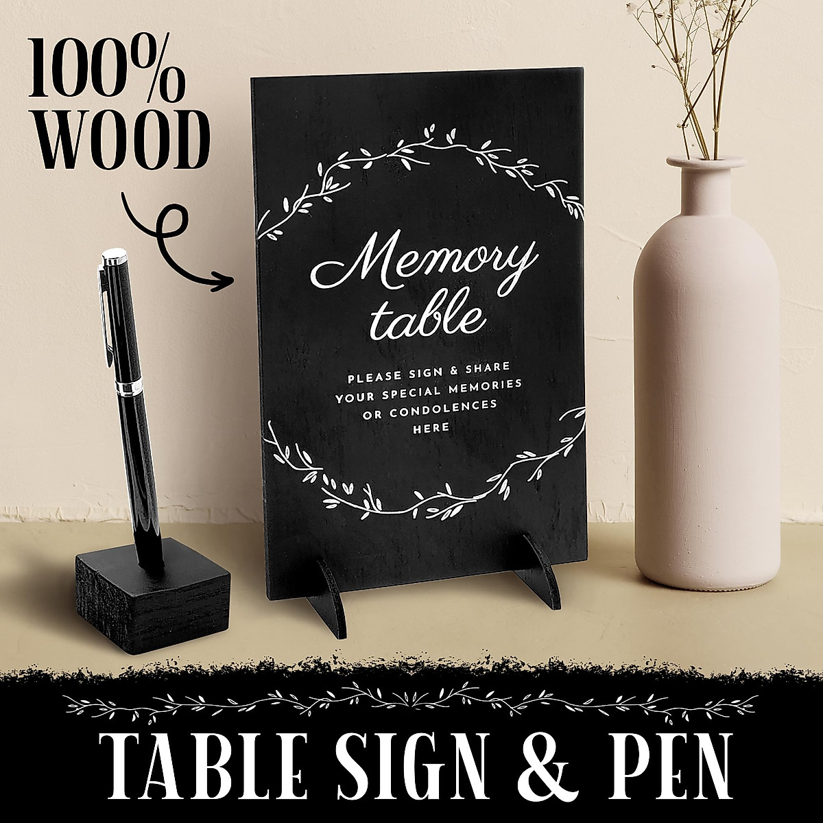 Generic Funeral Guest Book, Celebration of Life Decorations, Celebration of Life Guest Book, Guest Book for Funeral, Funeral Guest Book for Memorial Service with Table Card, Pen & Stand, Wood Book