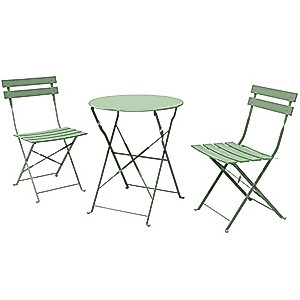 Grand patio 3pc Metal Folding Bistro Set, 2 Chairs and 1 Table, Weather-Resistant Outdoor/Indoor Conversation Set for Patio, Yard, Garden-Pea Green