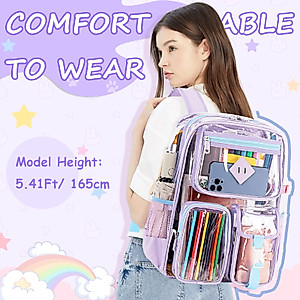 PIG PIG GIRL Clear Backpack for School,Heavy Duty PVC Transparent Bookbag for Girls Stadium Approved See Through Backpack for Women for College Work Travel Festival,Purple and Blue