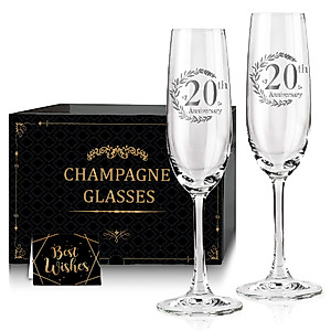 Tom Boy 20th Anniversary Champagne Flutes, Wedding Gifts Anniversary for Couple, 20th Wedding Anniversary Champagne Flutes Glasses Set of 2, Couple gifts, 20th Anniversary for Couple Gift