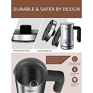 Gevi Milk Frother, 4 in 1 Stainless Steel Electric 10.1 oz/2.5 oz Automatic Cold and Hot Milk Foam Maker & Milk, Chocolate Warmer for Macchiato, Cappuccino, Hot Chocolates, Latte, 500W, 120V, Silver