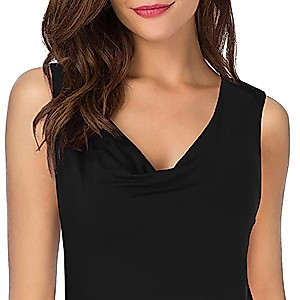 Sarin Mathews Women's Cowl Neck Ruched Sleeveless Sexy Blouse Stretch Tank Tops Black L
