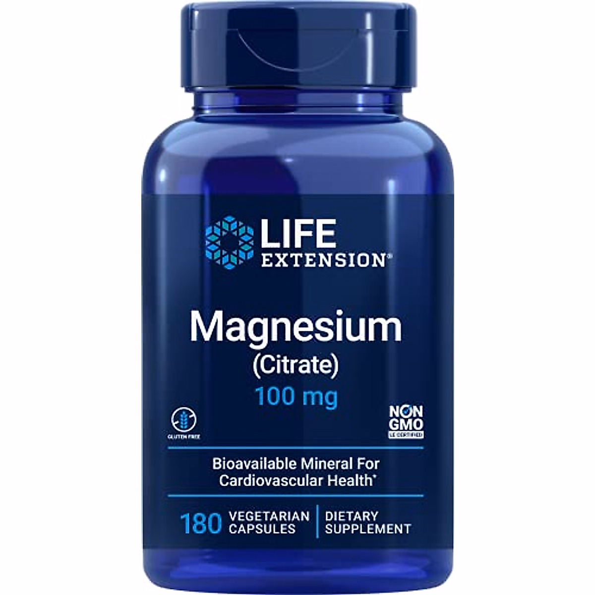 Life Extension Magnesium Citrate 100mg, 180 Veg Caps - Natural Mag Supplement - 100 mg Mineral Support Capsules - Vegan, Vegetarian, Non-GMO